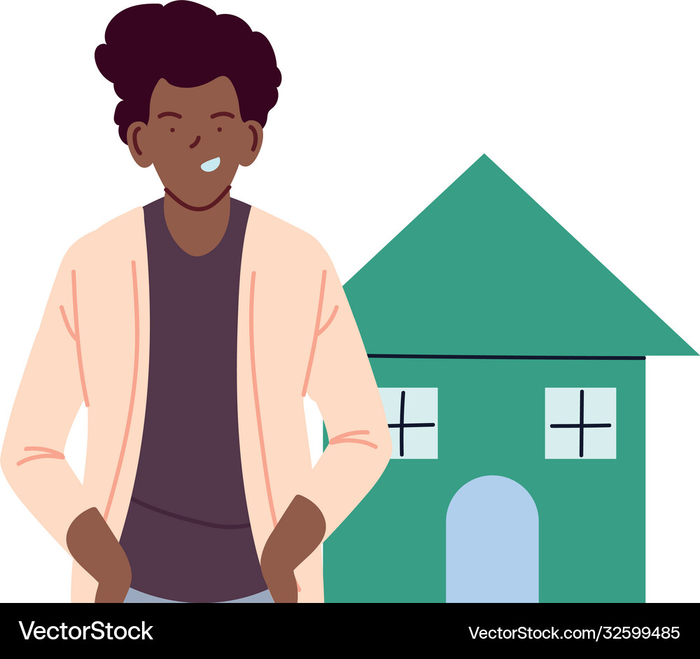 Black man cartoon in front house design Royalty Free Vector