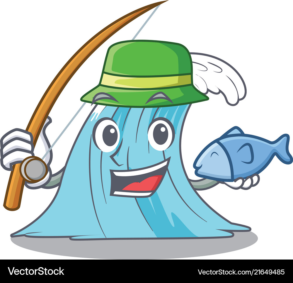 Fishing cartoon blue wave surf Royalty Free Vector Image