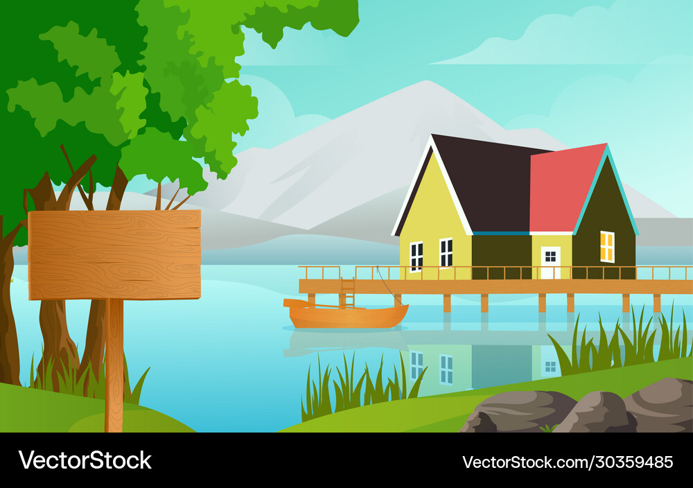 House stood on shore lake Royalty Free Vector Image