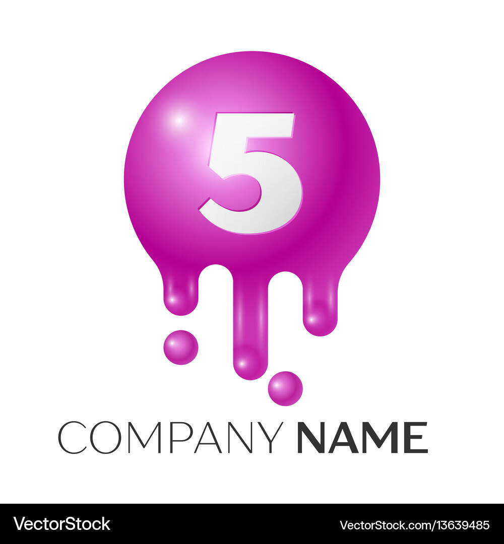 Number five splash logo purple dots and bubbles Vector Image