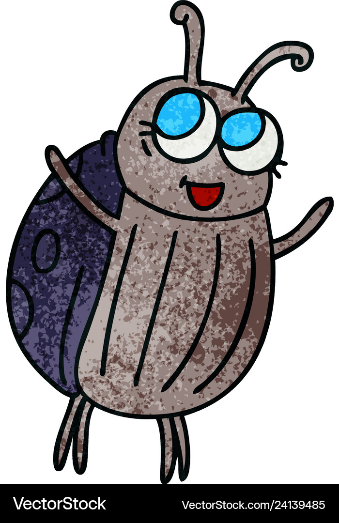 Quirky hand drawn cartoon happy bug Royalty Free Vector