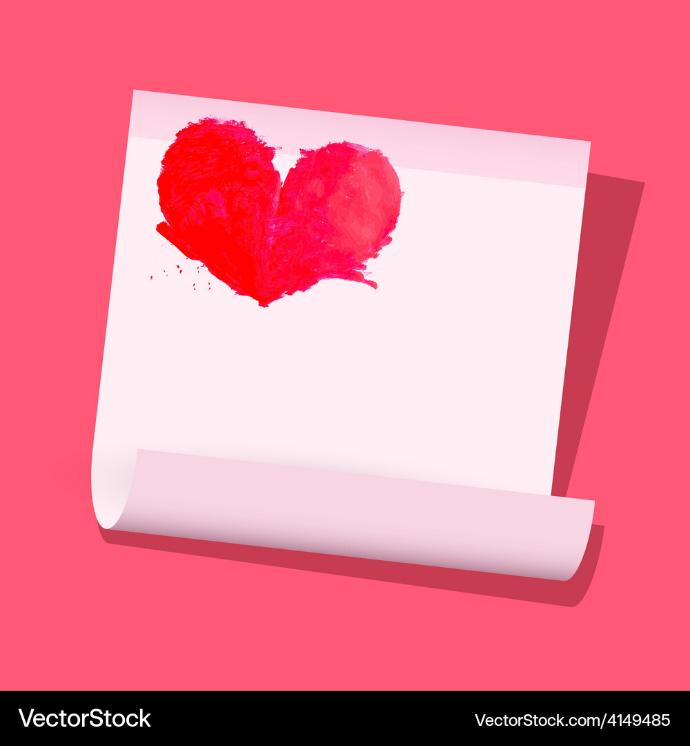 Red heart on paper sheet pink background Vector Image