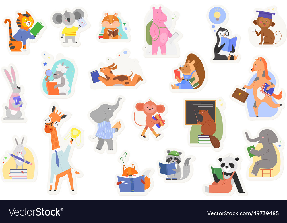 School students animals cute toy stickers Vector Image