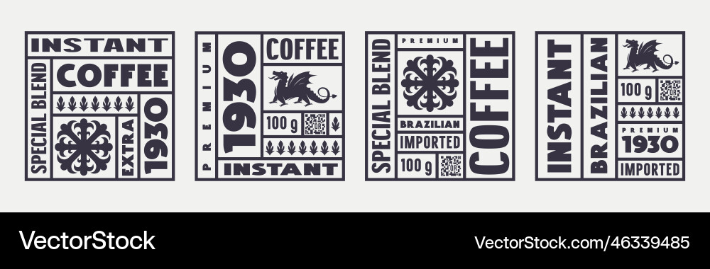Set of template square label for instant coffee Vector Image