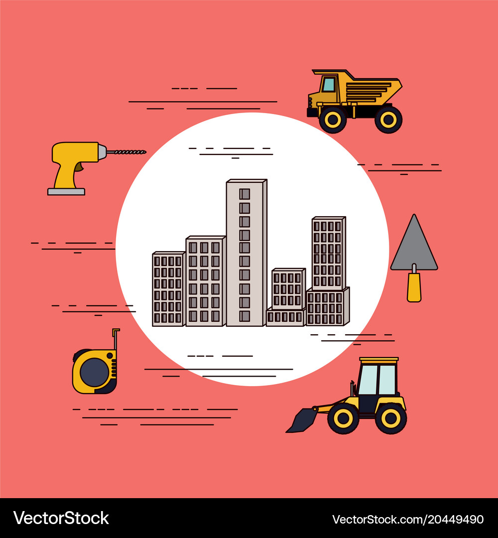 Color background circular frame of set building Vector Image
