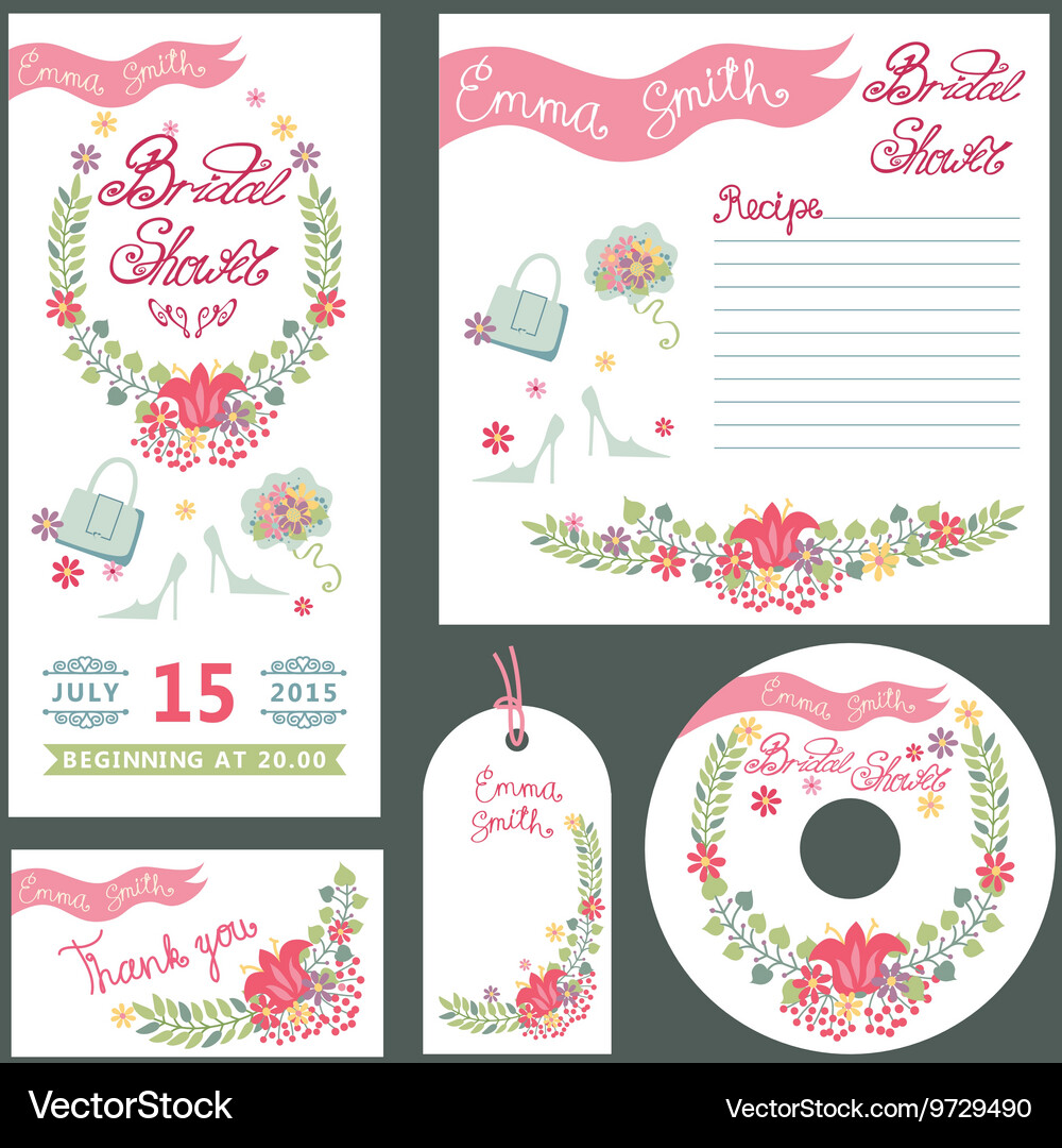 Cute bridal shower design template card set Vector Image