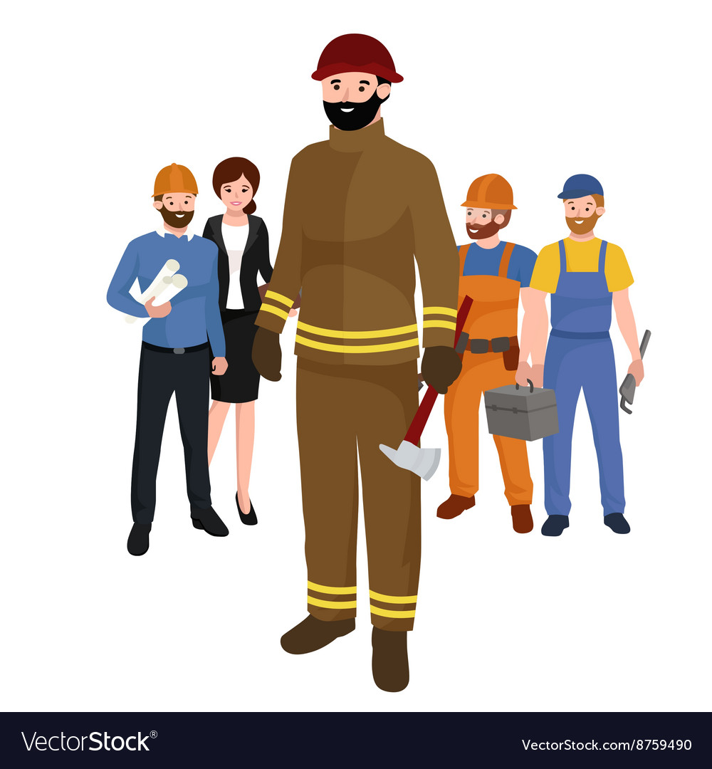 Professions firefighter man worker peoples team Vector Image Professions firefighter man worker peoples team Vector Image
