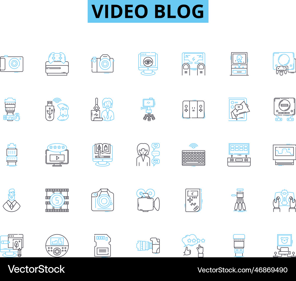 Video blog linear icons set vlog content camera Vector Image