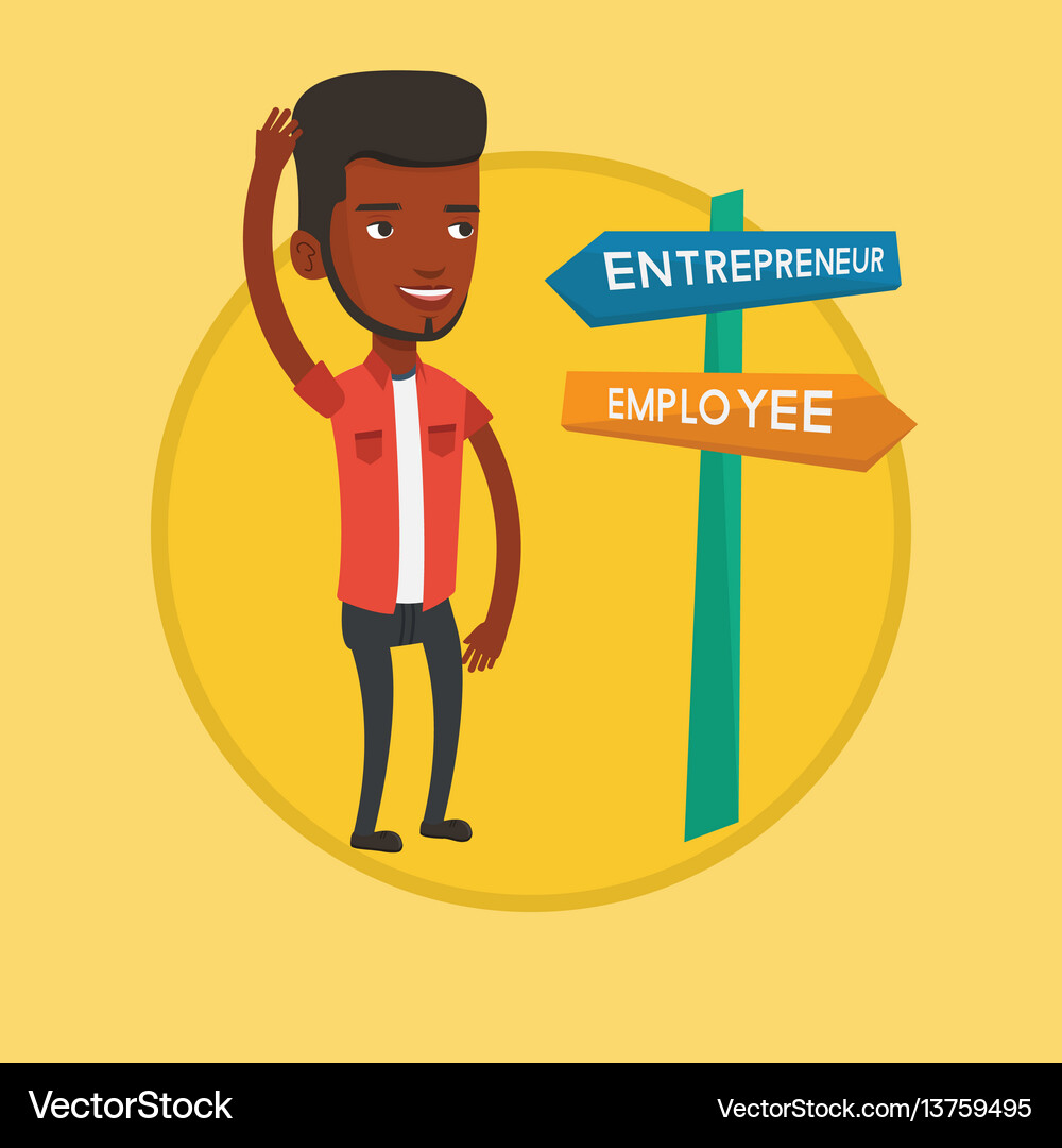 Confused man choosing career pathway Royalty Free Vector