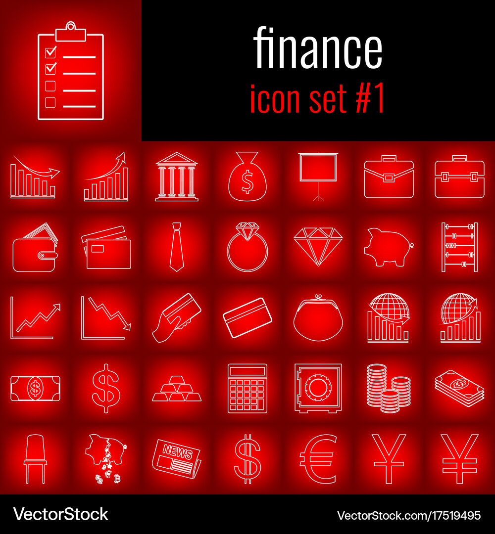 Finance icon set 1 white line icon on red Vector Image