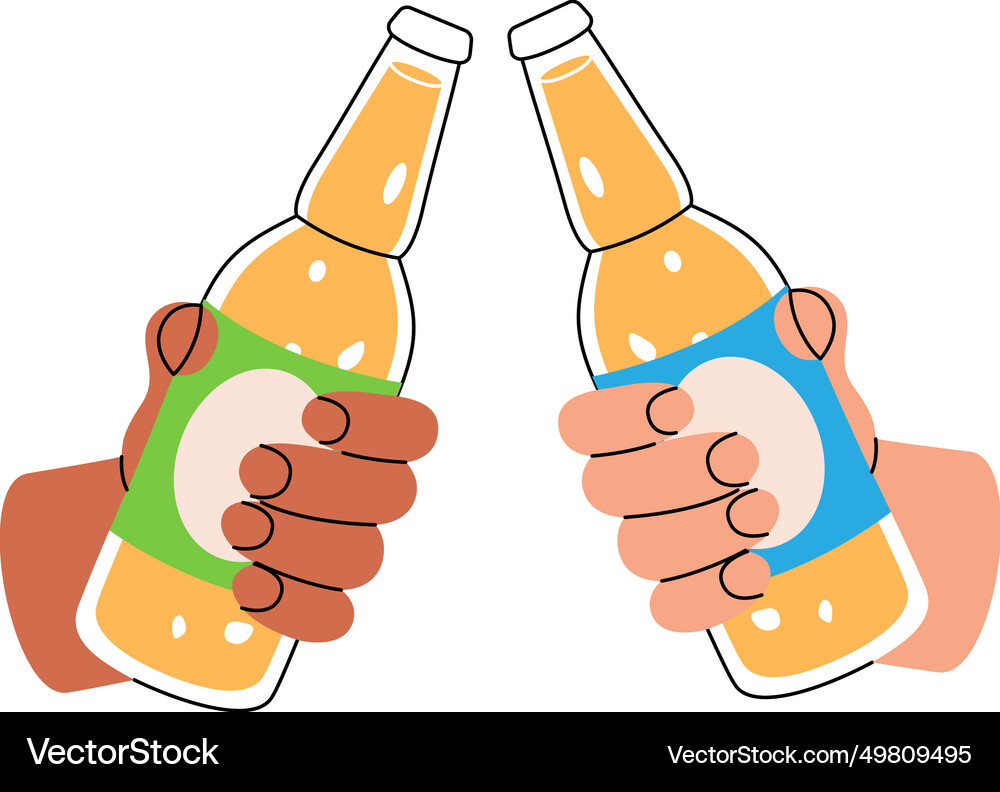 Hands holding beer bottles beer pub product Vector Image