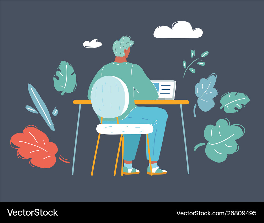 Handsome man is working at his laptop Royalty Free Vector