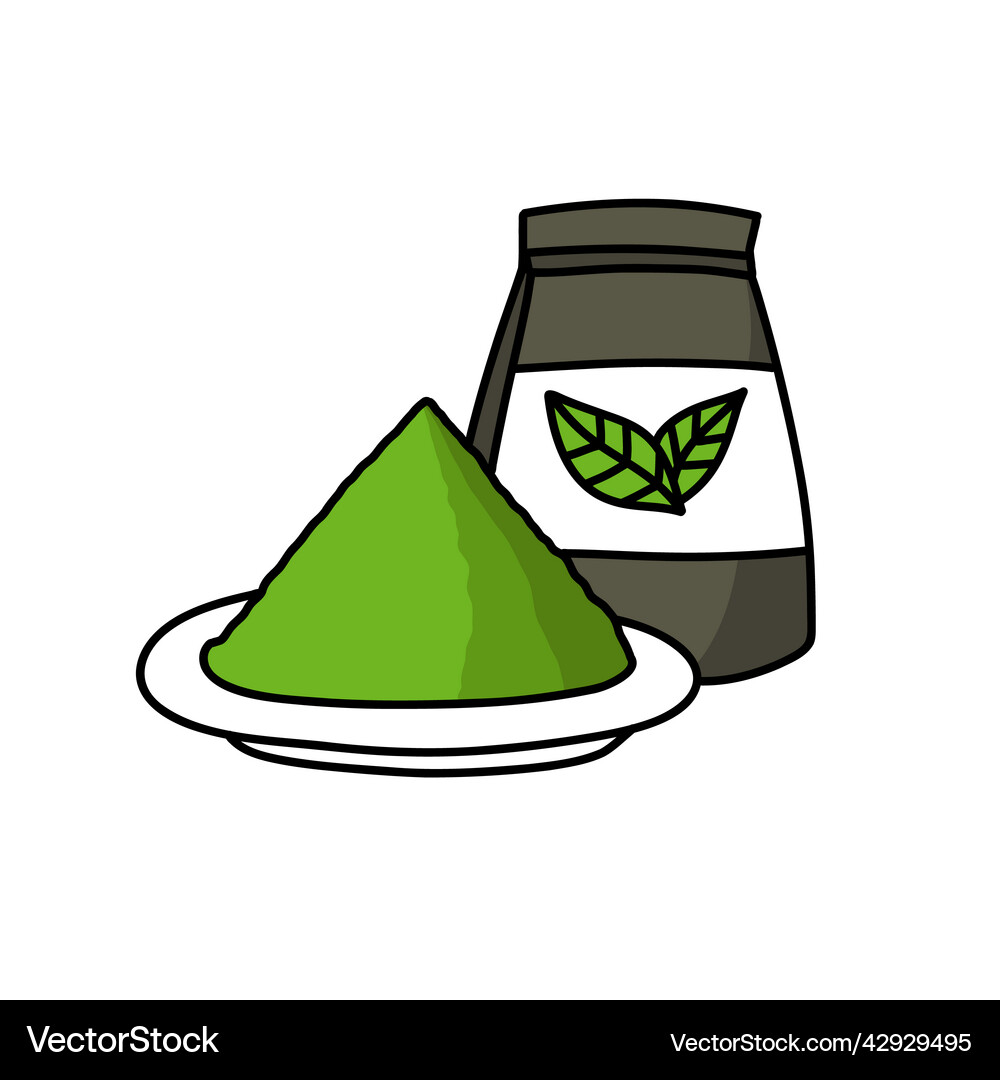 Matcha tea doodle icon color line Royalty Free Vector Image