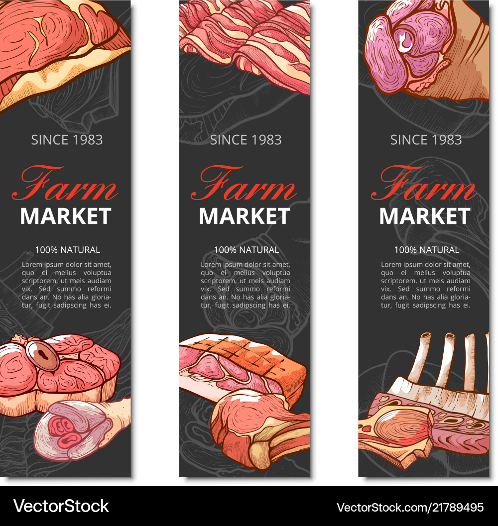 Meat product vertical banner set on white Vector Image