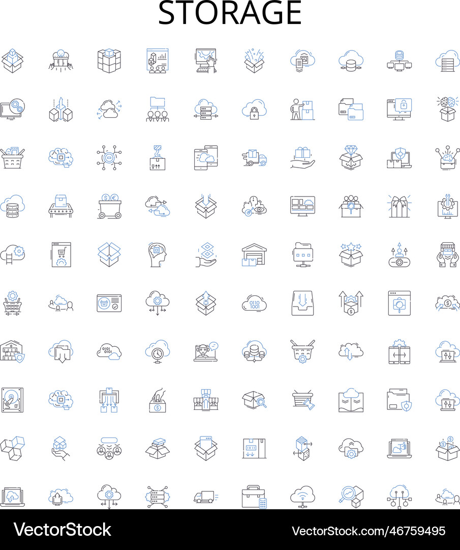 Storage outline icons collection space Royalty Free Vector
