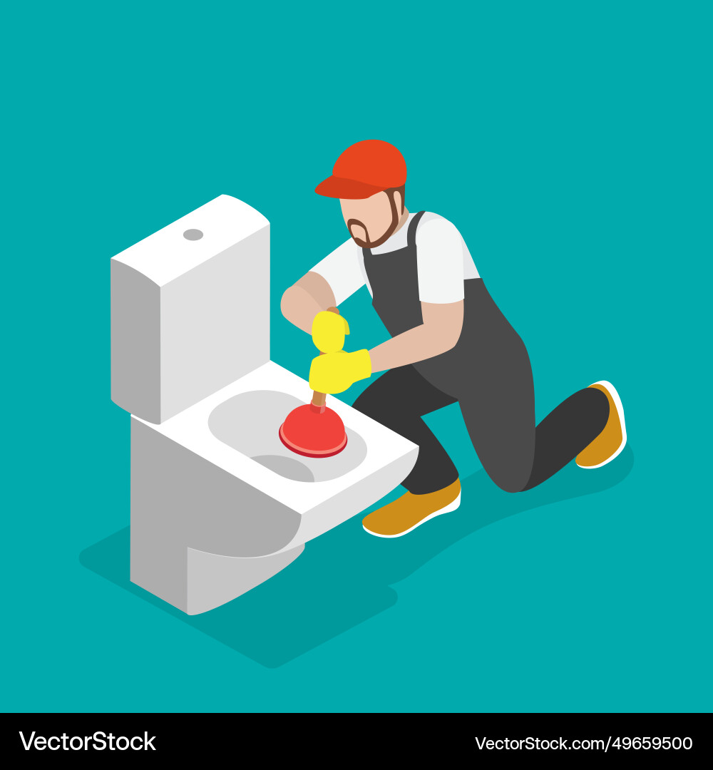 3d isometric flat of plumber Royalty Free Vector Image