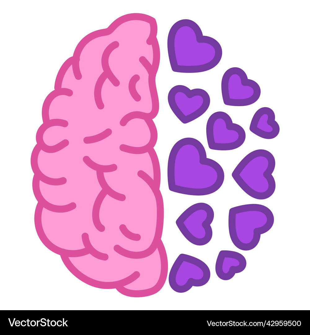 Brain with hearts color stroke high quality Vector Image