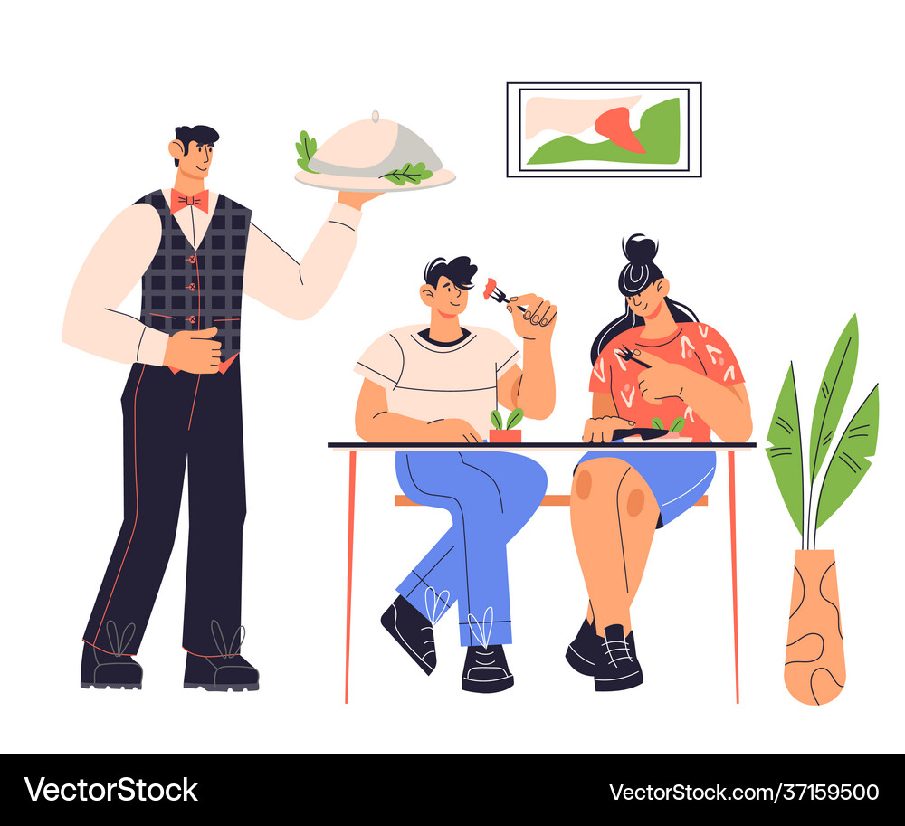 Cafe or restaurant service scene with clients Vector Image
