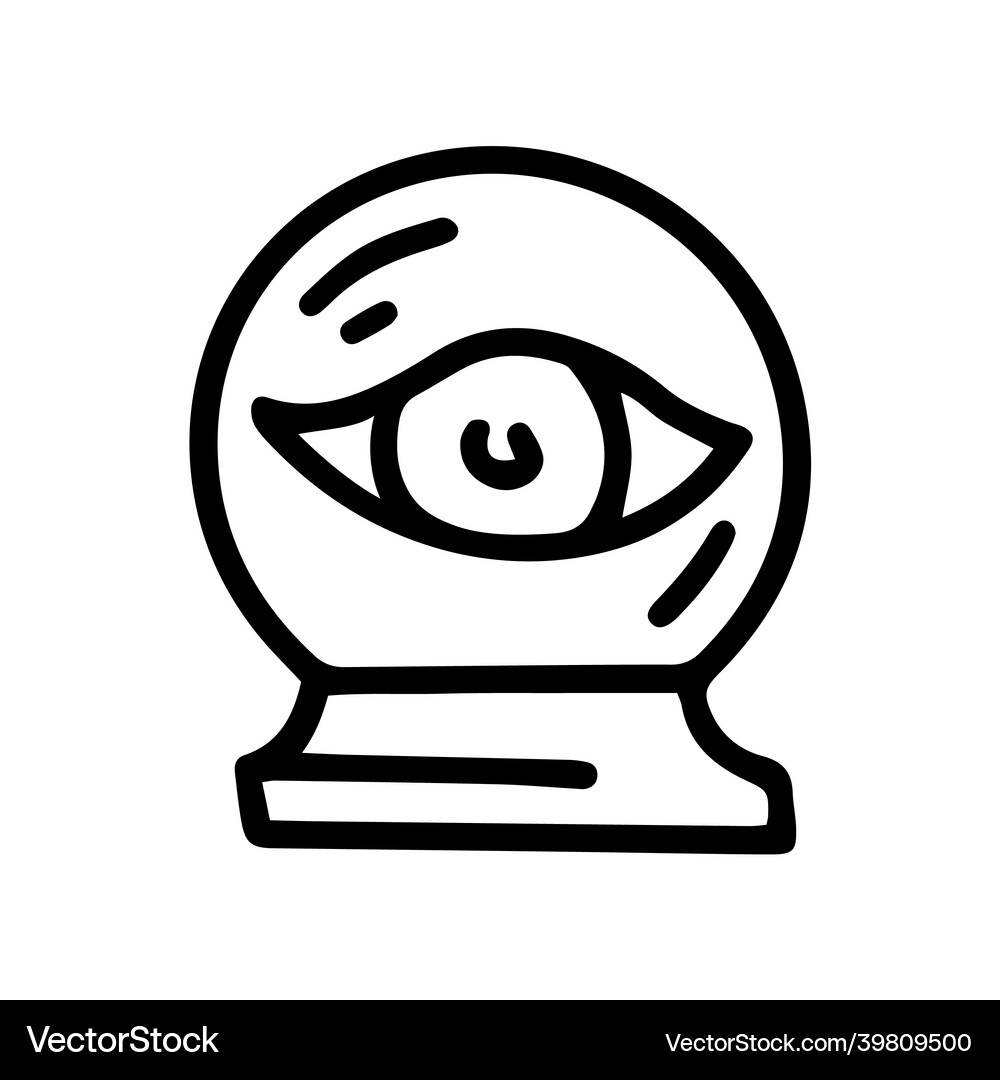 Crystal ball with eye line doodle simple Vector Image