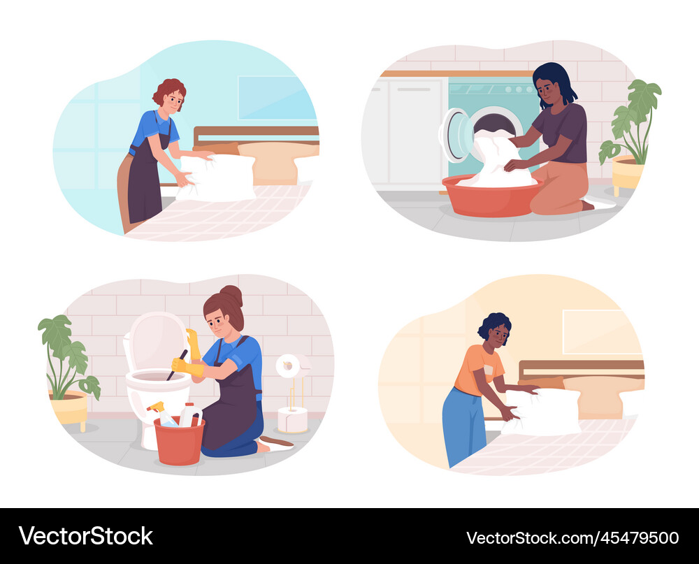 Hotel housekeeping duties 2d isolated set Vector Image