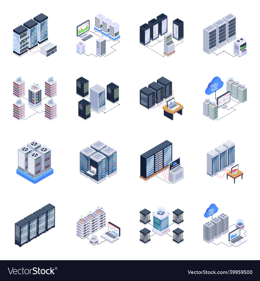 Isometric icons of server technology in modern sty