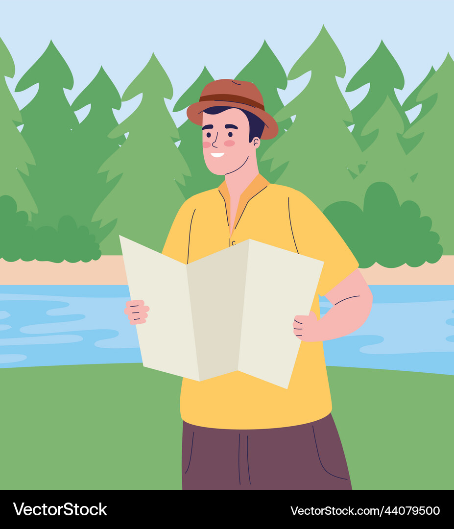 Male traveler with map Royalty Free Vector Image