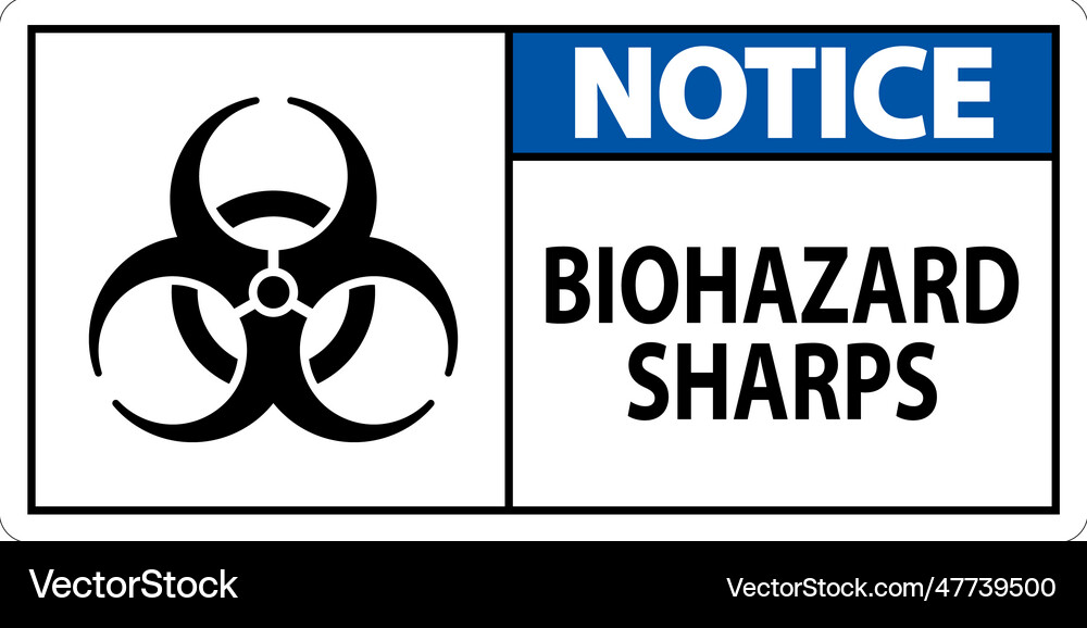 Notice biohazard label biohazard sharps Royalty Free Vector