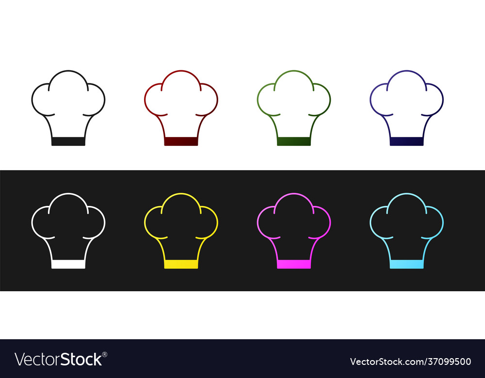 Set chef hat icon isolated on black and white Vector Image