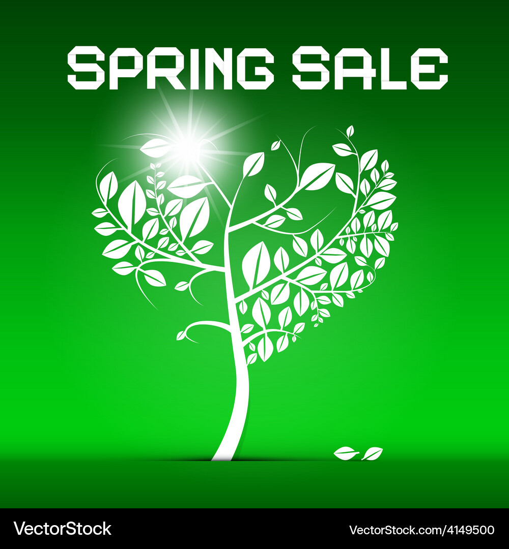 Spring sale green with heart shaped tree Vector Image