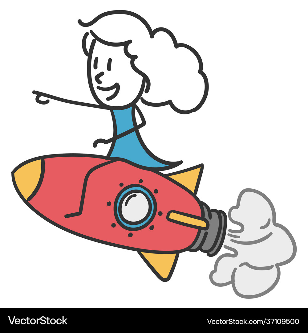 Stick girl on rocket Royalty Free Vector Image