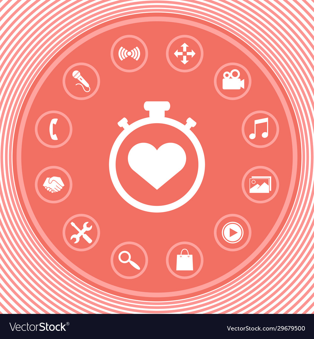 Stopwatch with heart symbol - icon heart timer Vector Image Stopwatch with heart symbol - icon heart timer Vector Image