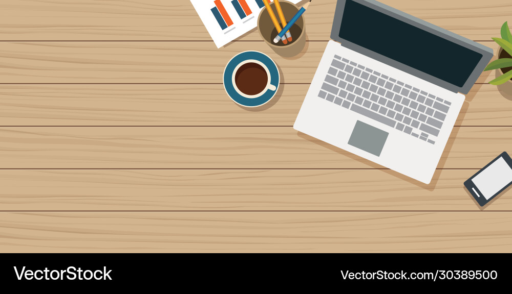 Work from home with wooden table and small office Vector Image