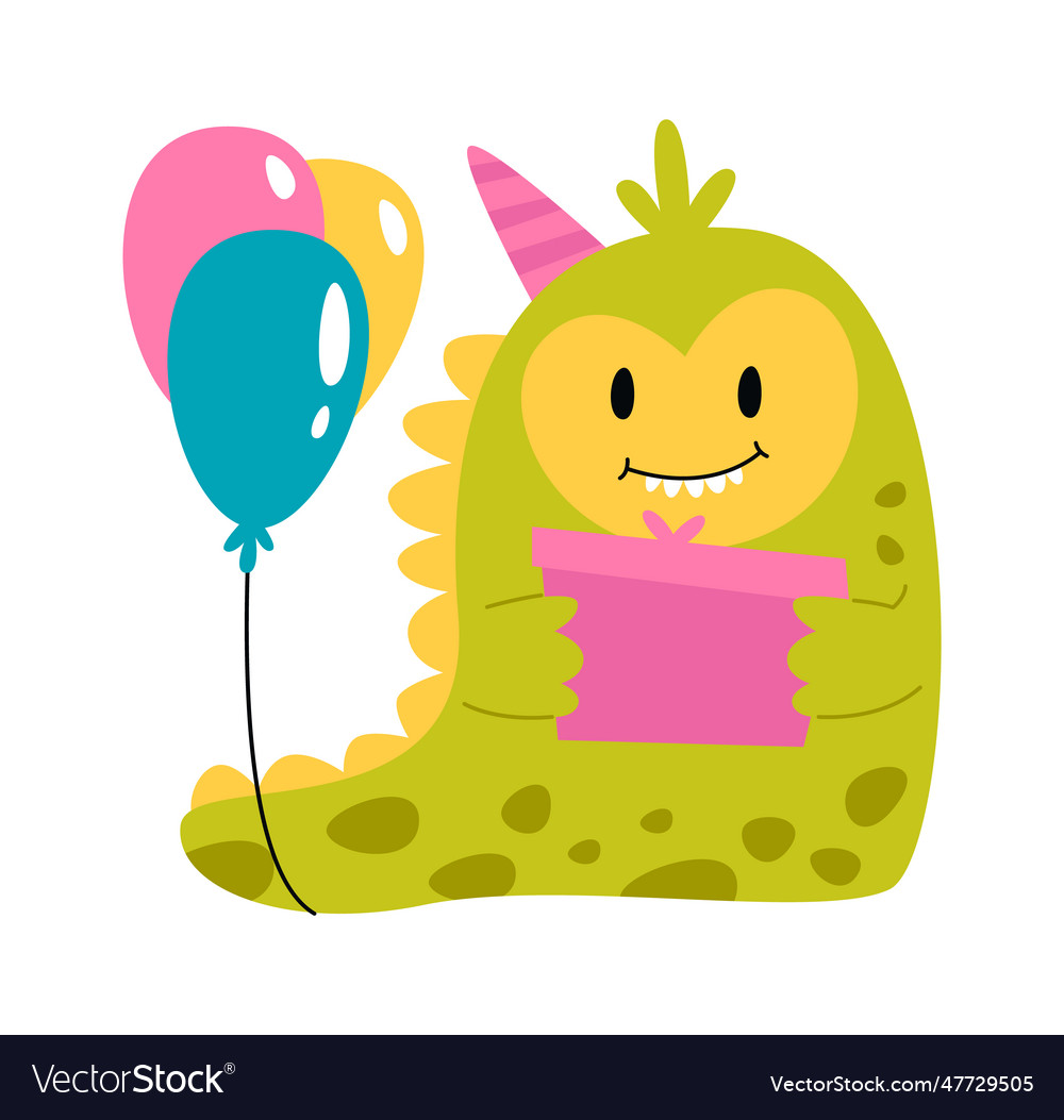 Birthday monster with gift box Royalty Free Vector Image