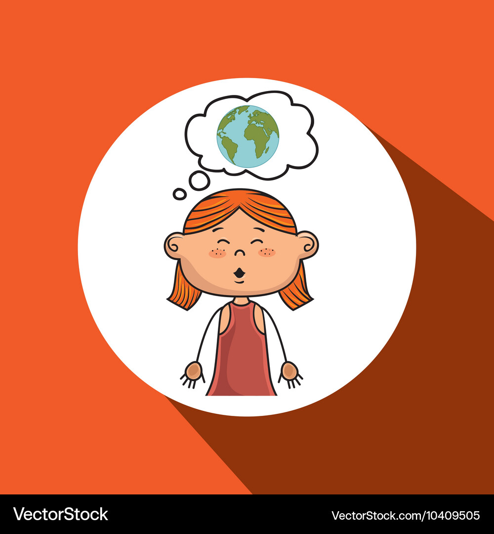 Cartoon girl map global Royalty Free Vector Image