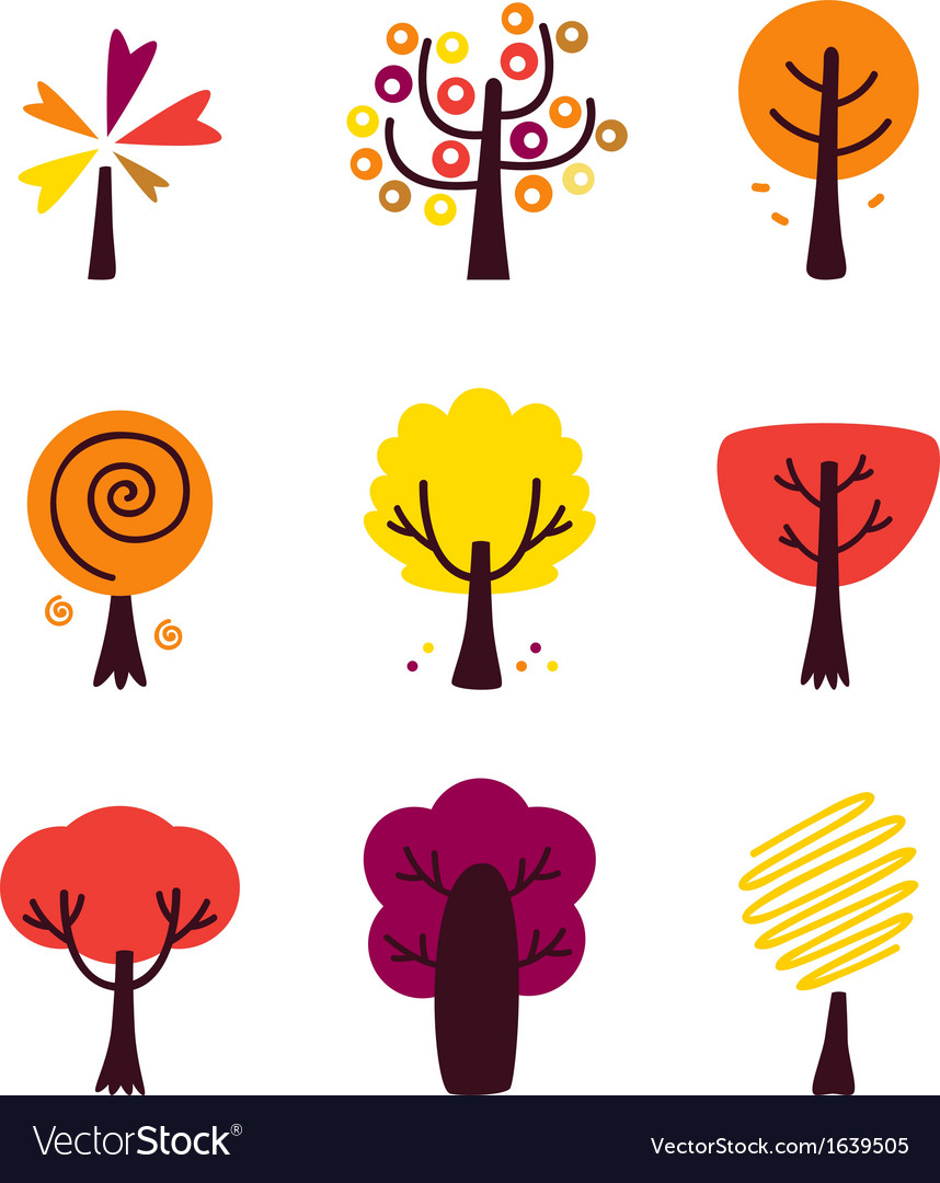 Colorful autumn trees set isolated on white Vector Image
