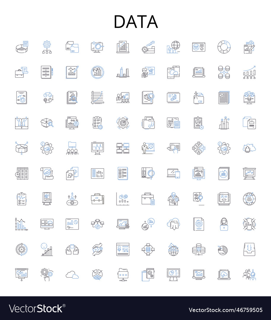 Data outline icons collection digital Royalty Free Vector