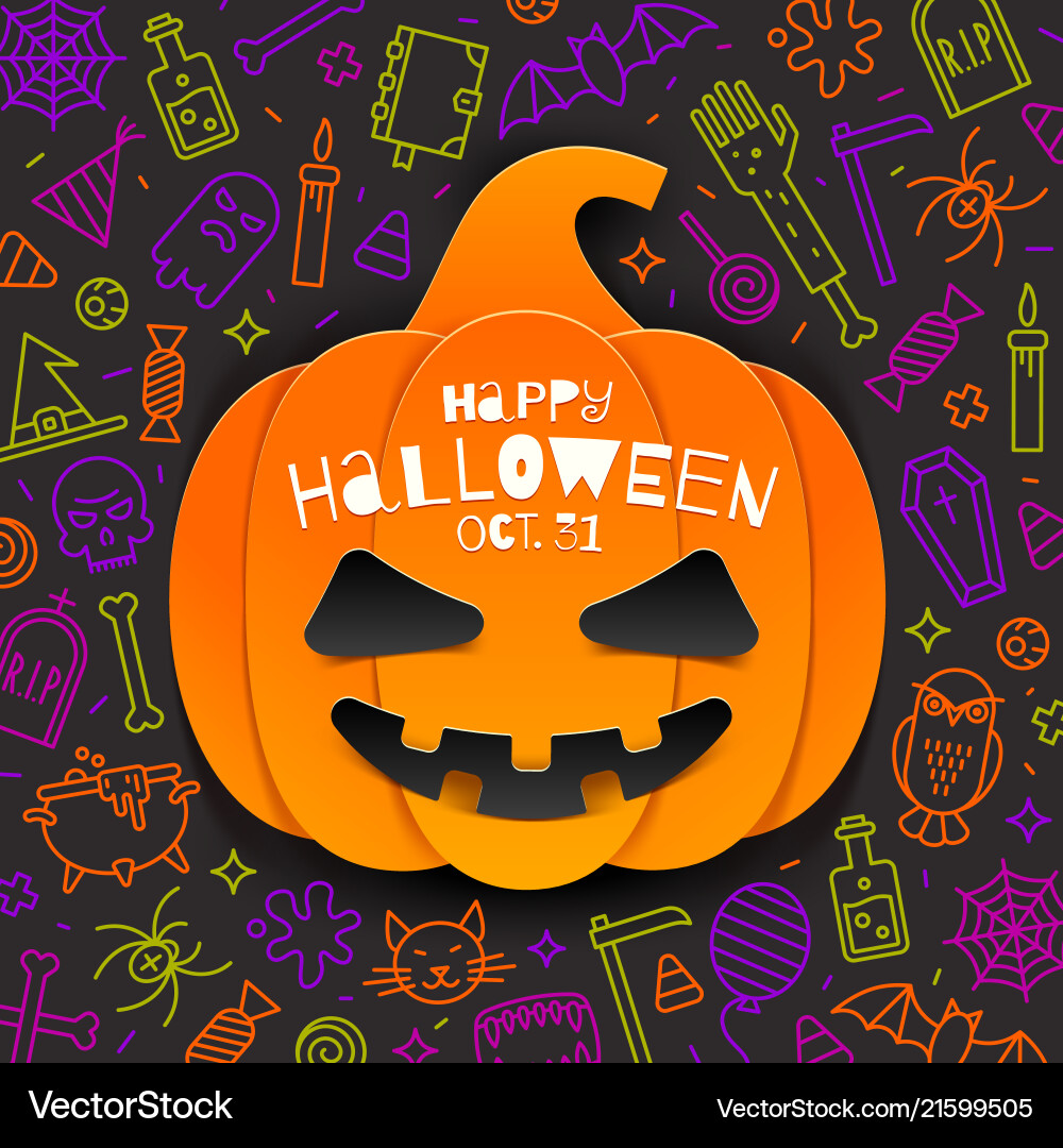 Jack-o-lantern pumpkin cutout from paper Vector Image