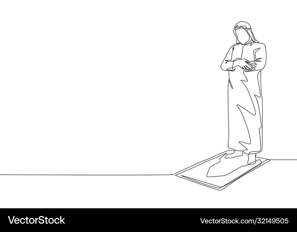 One single line drawing young muslim person Vector Image