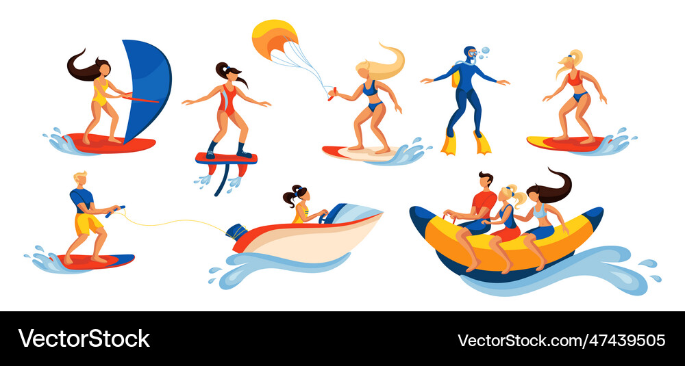 People doing different water sports Royalty Free Vector
