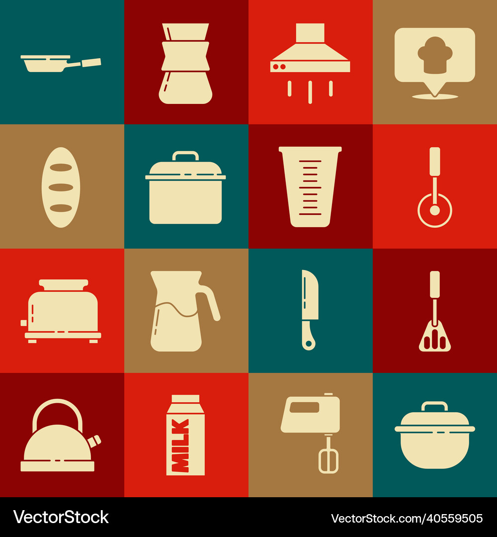 Set cooking pot spatula pizza knife kitchen Vector Image