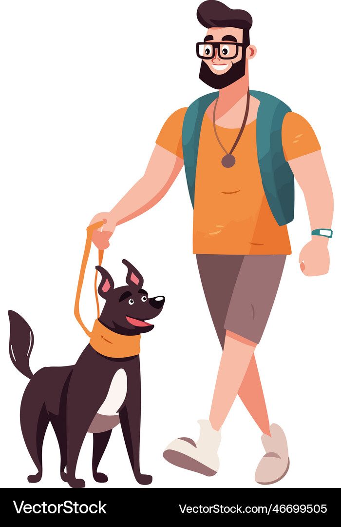 Smiling man walking purebred dog Royalty Free Vector Image
