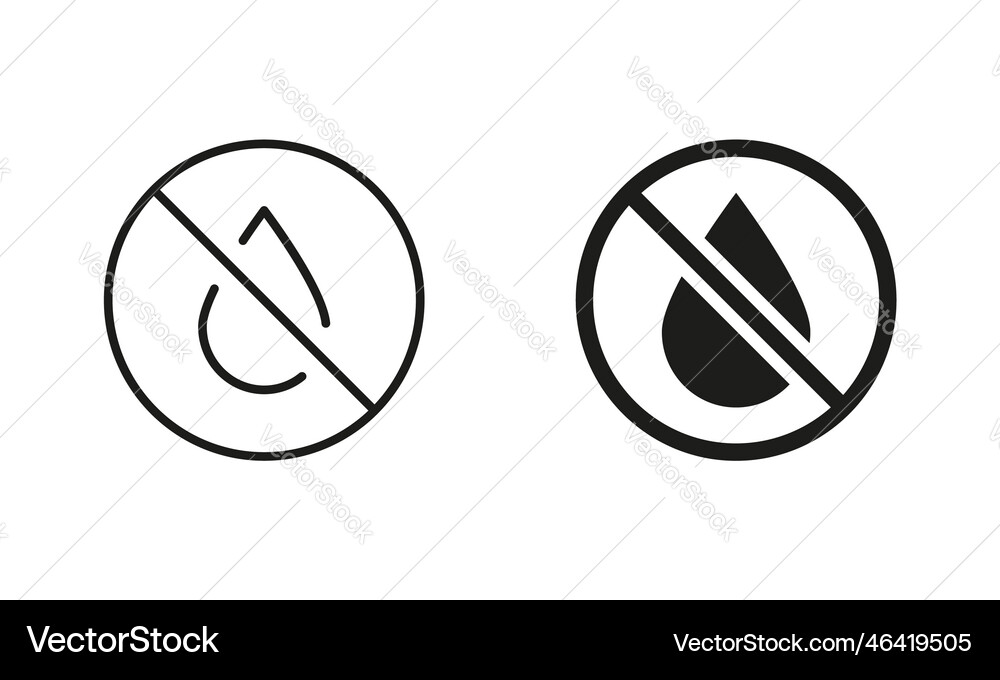 Water drop forbidden silhouette and line icon set Vector Image