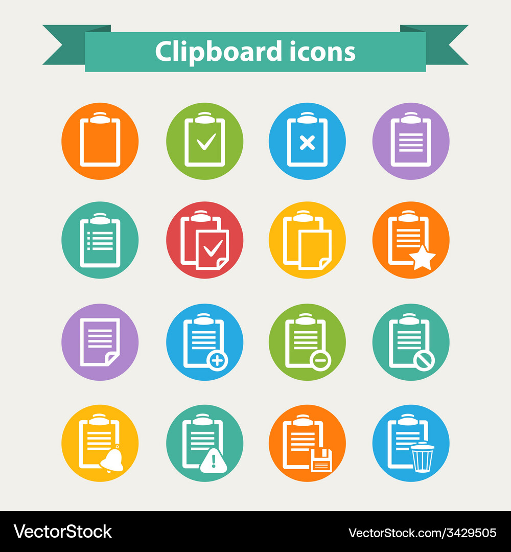 White clipboard icons set in flat style Royalty Free Vector