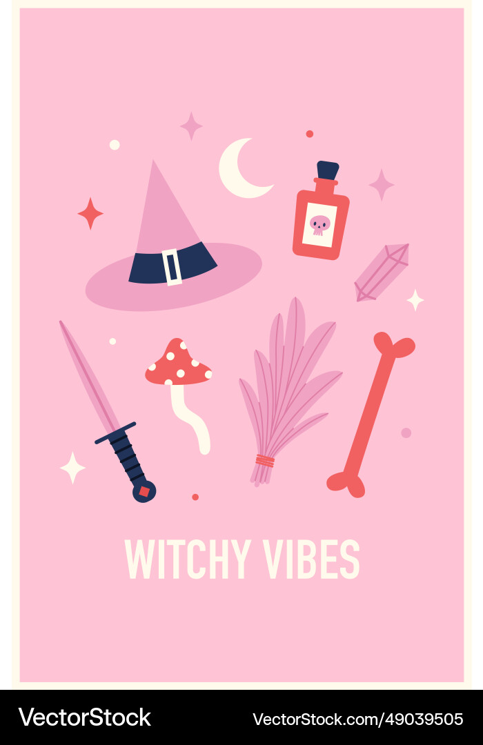 Witchy vibes greeting card halloween Royalty Free Vector