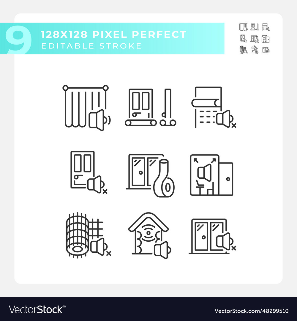 Editable 2d black soundproofing icons collection Vector Image Editable 2d black soundproofing icons collection Vector Image