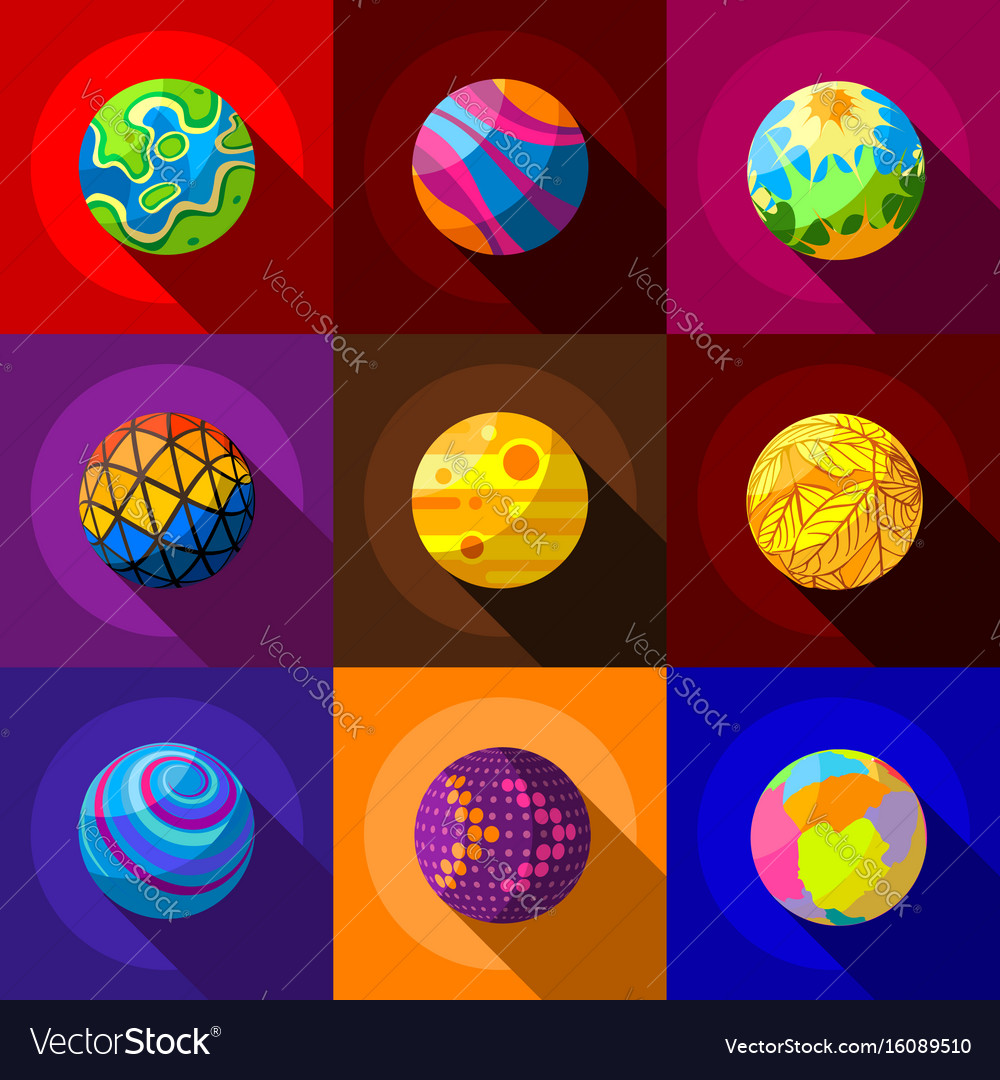 Fantastic planets icons set flat style Royalty Free Vector