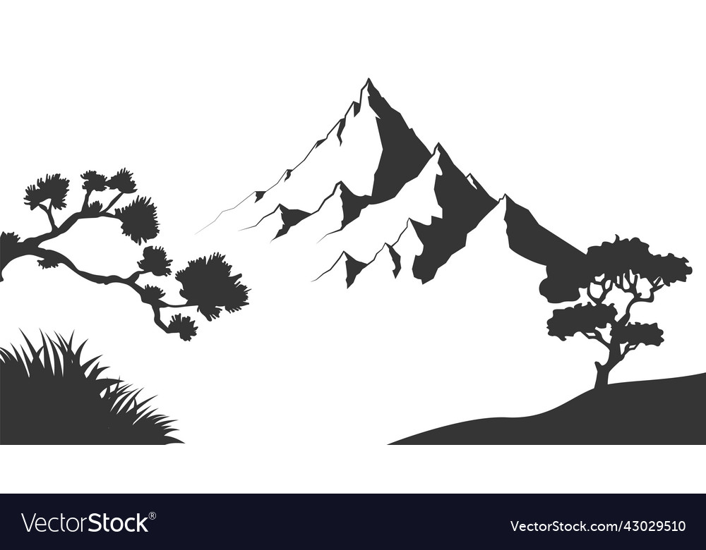 Mountain with pine trees and landscape black Vector Image