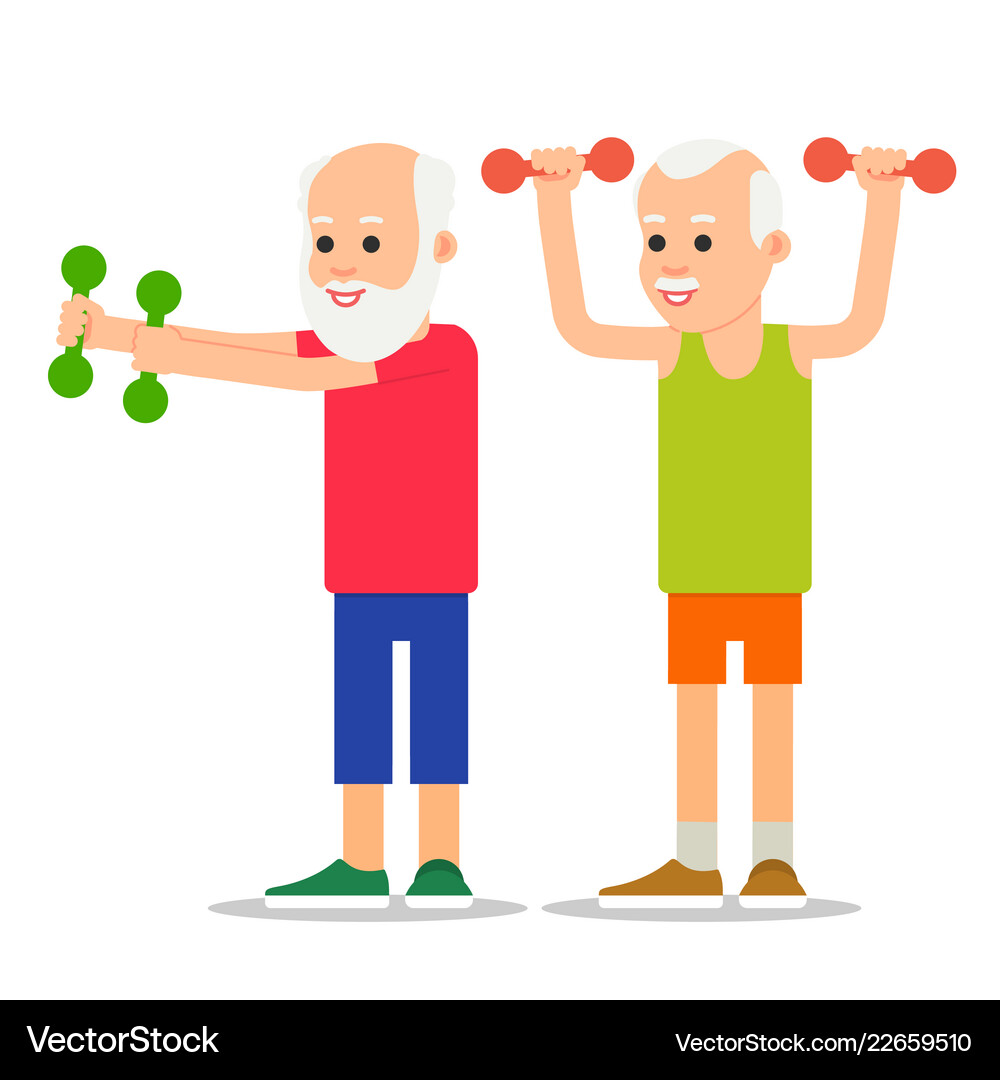 Older men perform exercises to weight lifting Vector Image