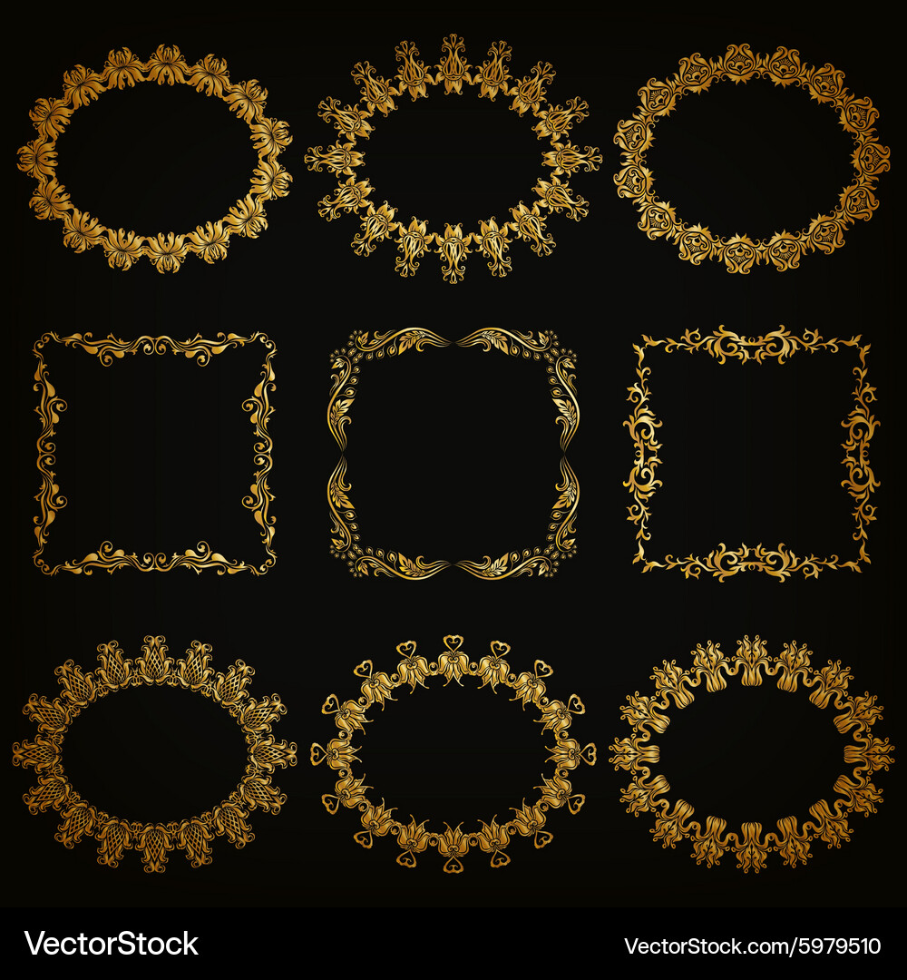 Set of gold decorative borders frame Royalty Free Vector