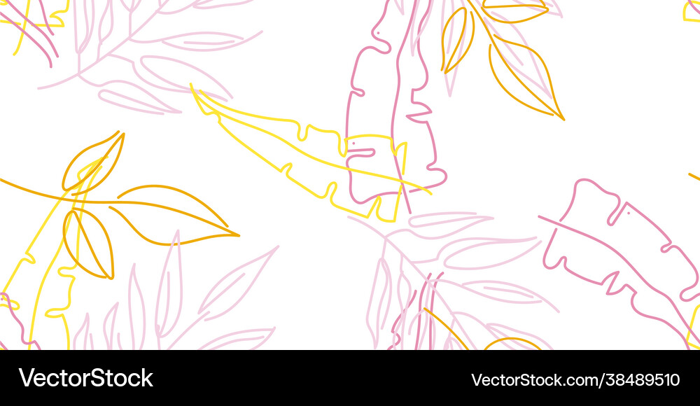 Tropical leaf modern print pastel one line drawing